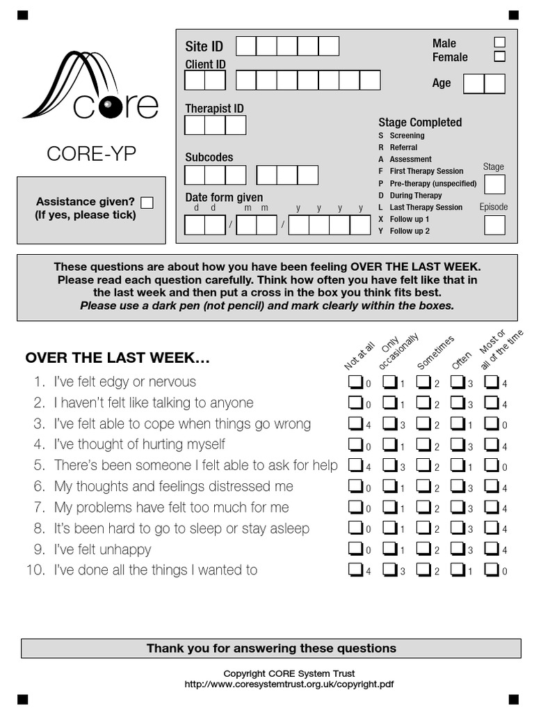 Core-Yp: Male Female Client ID | PDF | Clinical Psychology | Clinical ...