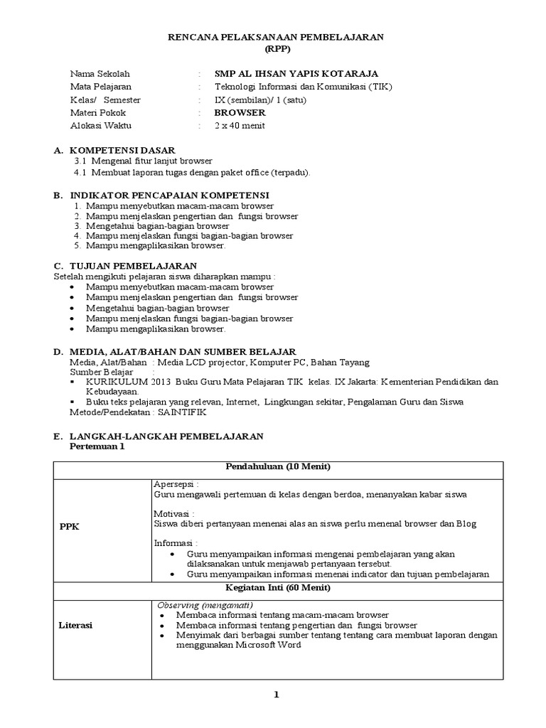 RPP TIK 9 AL IHSAN New | PDF | Komputer