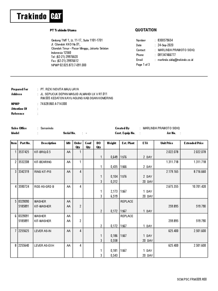 Replacement Parts Quotation for a Machinery Overhaul | PDF | Market ...