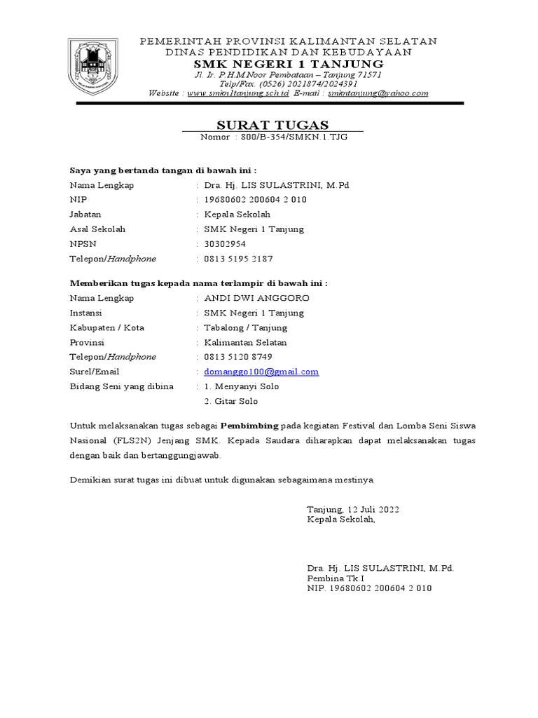 Surat Tugas Andi Dwi A | PDF