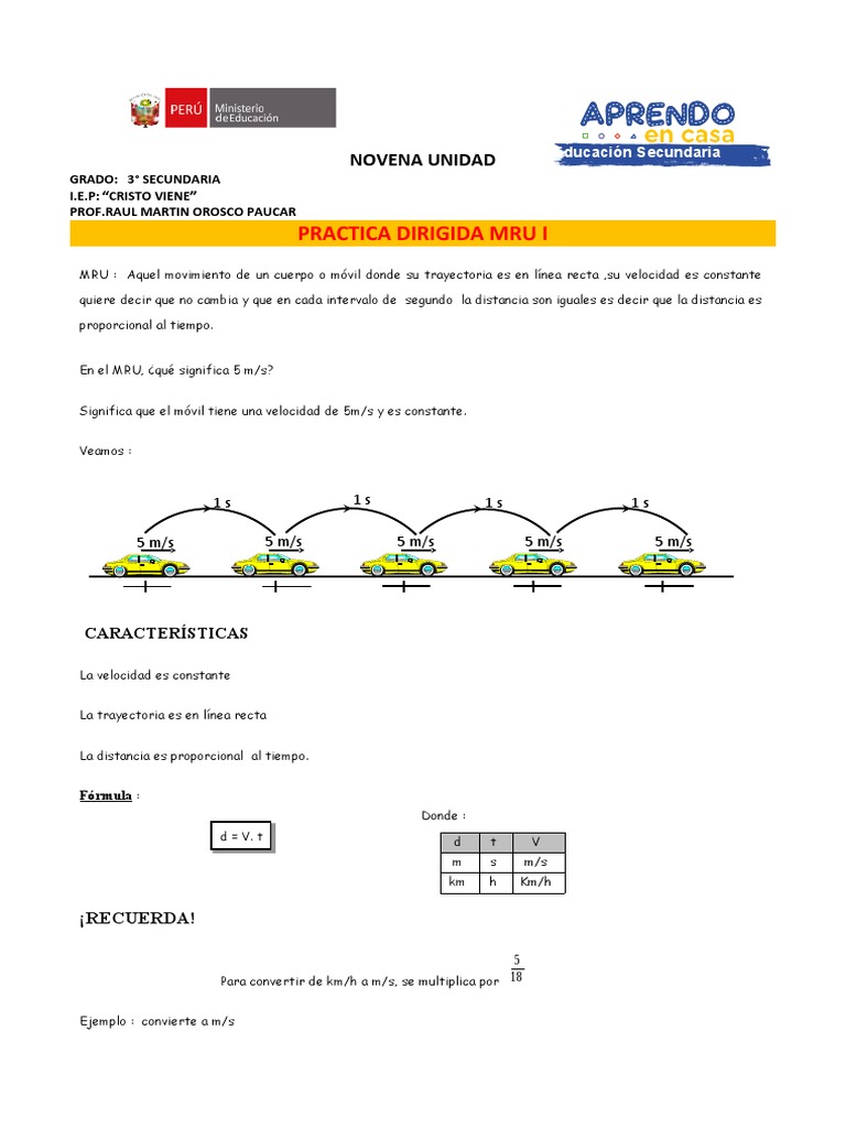 MRU: Conceptos y Ejercicios para 3° Sec. | PDF | Velocidad | Tasas ...