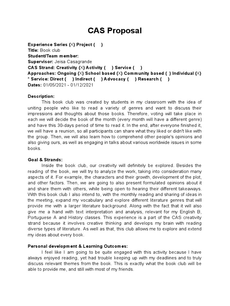 CAS Proposal Book Club | PDF | Creativity | Learning