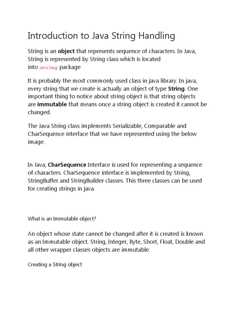 Introduction To Java String Handling | PDF | String (Computer Science ...