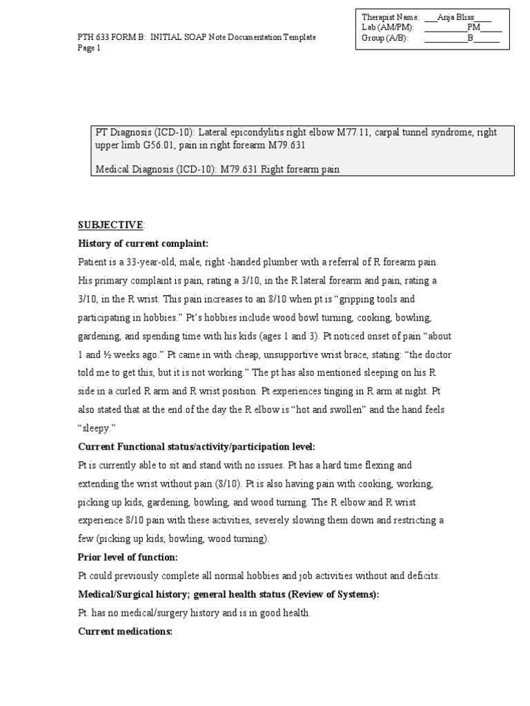 Soap Note 3 | PDF | Anatomical Terms Of Motion | Elbow