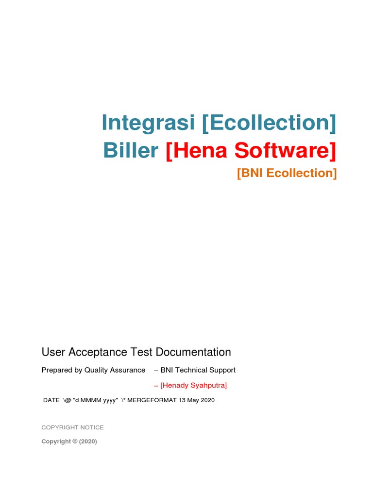 CONTOH Template BA UAT BNI Ecollection Credit Nama Biller Contoh | PDF