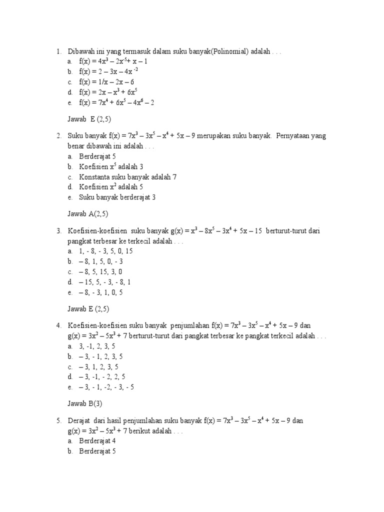 Soal Suku Banyak | PDF