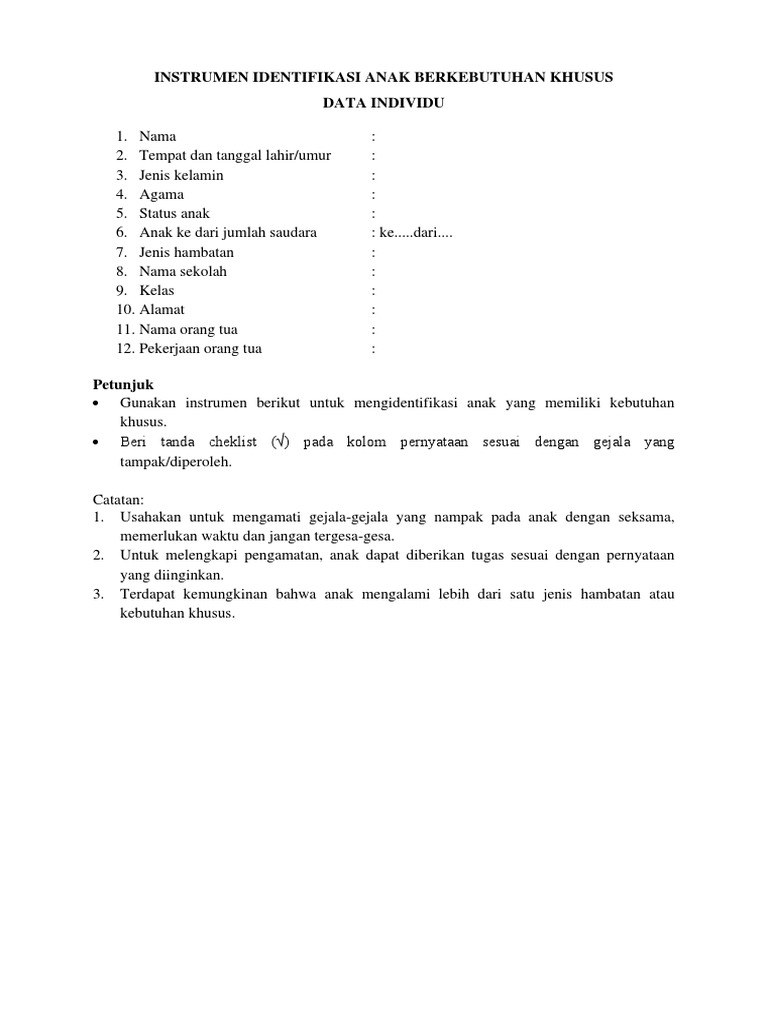 Instrumen Identifikasi Dan Asesmen ABK | PDF