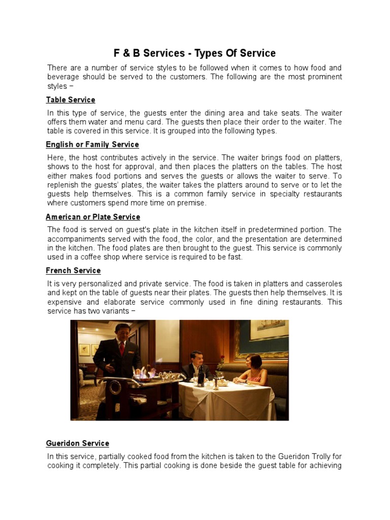 F & B Services - Types of Service | PDF | Restaurants | Foodservice