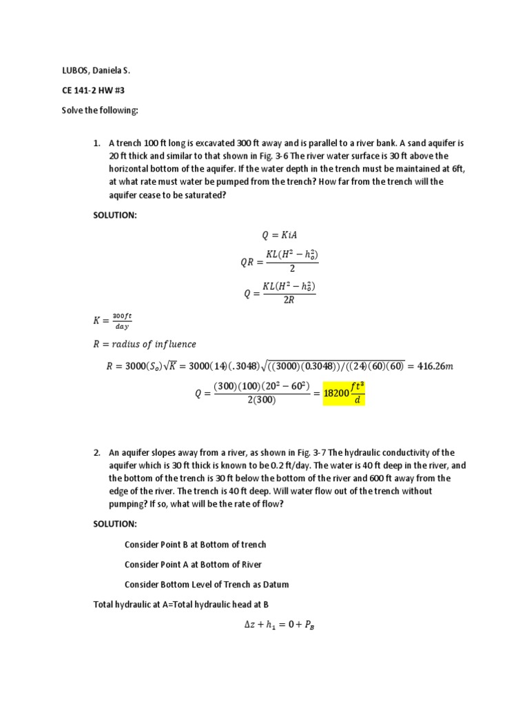 Ce141 2 Hw3 Pdf Hydraulic Engineering Liquids