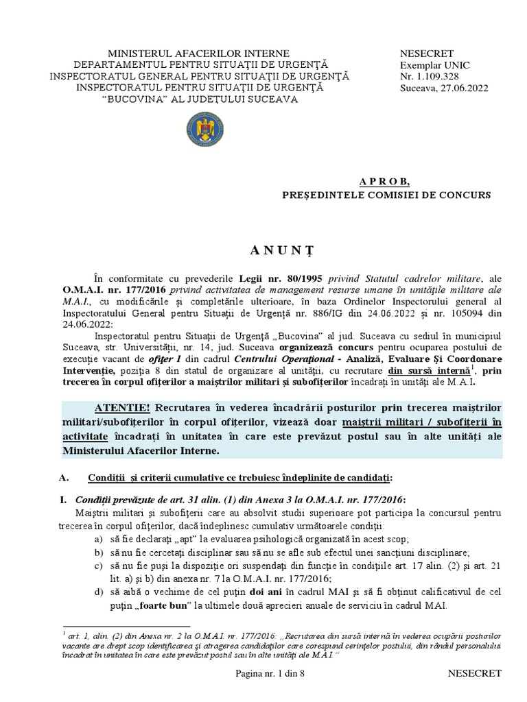 ANUNT Concurs - Ofiter I AECI2022 | PDF