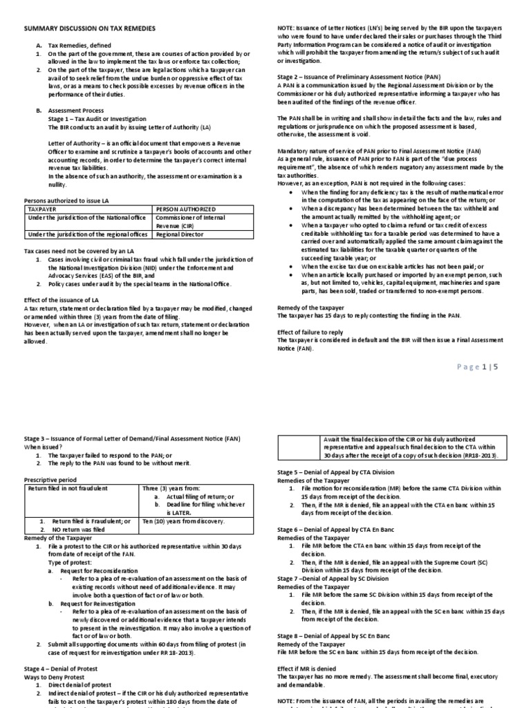 Tax Remedies (Summary) | PDF | Taxes | Tax Refund
