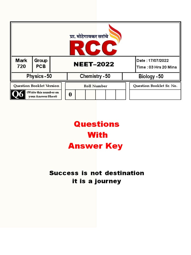 NEET 2022 Question Booklet with Answers | PDF | Alternating Current ...