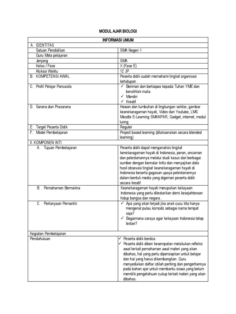 Modul Ajar Biologi | PDF