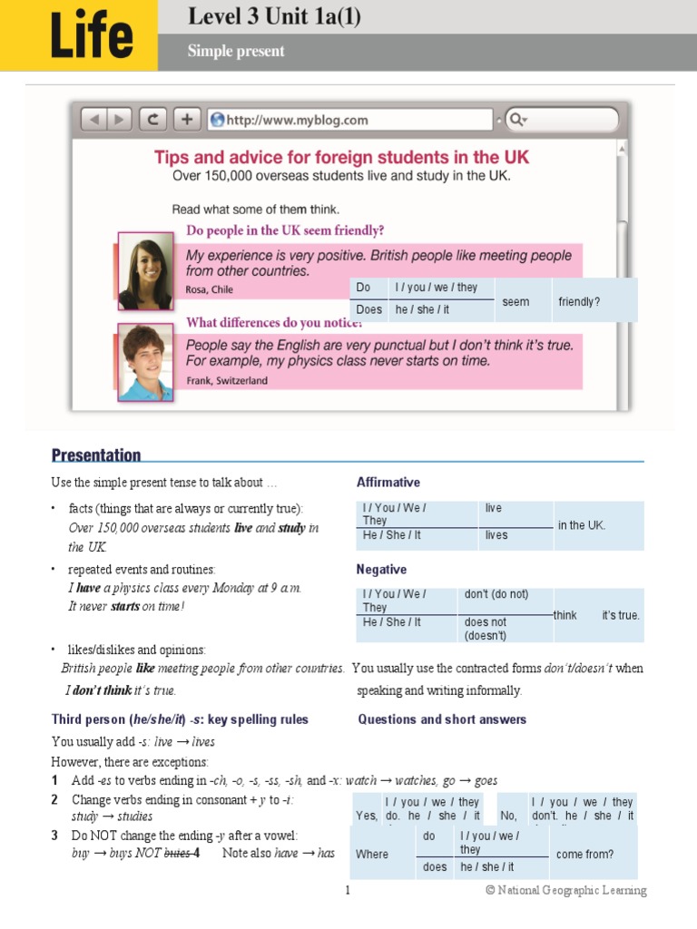 Unit 1a - Simple Present RESUELTO | PDF | Human Communication ...