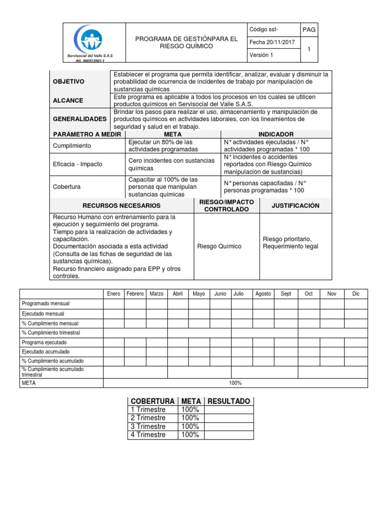 4.2.4.3. Programa de Gestion para Riesgo Quimico 2018 | PDF
