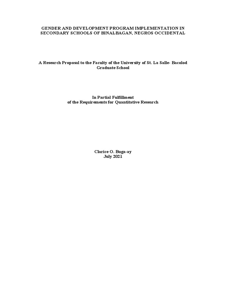 Buga-Ay-Clarice Research Proposal Revised 1 | PDF | Gender And Development | Gender Equality