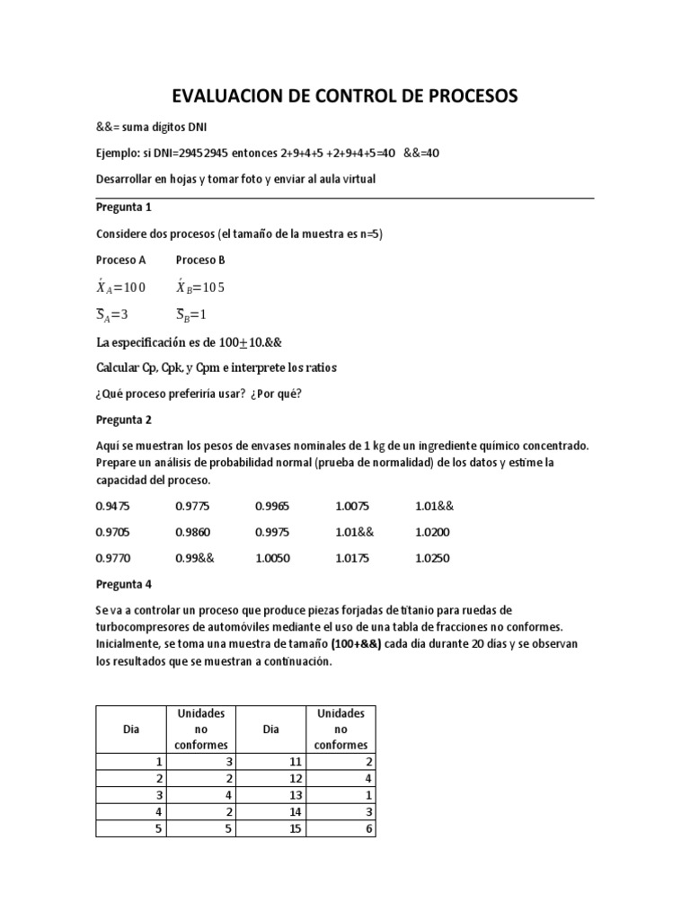 Evaluación de Control de Procesos Industriales | PDF