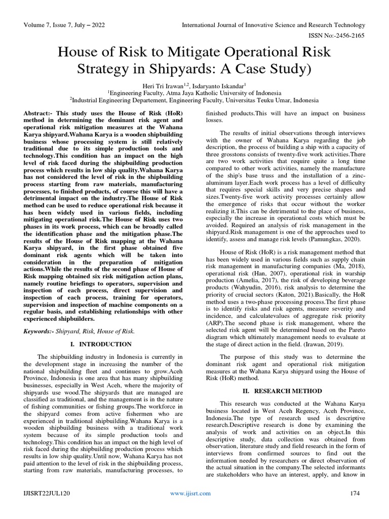 House of Risk To Mitigate Operational Risk Strategy in Shipyards A Case ...