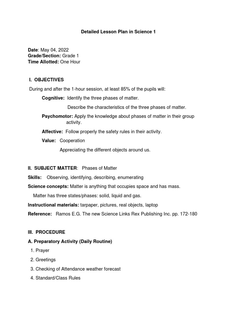 Detailed Lesson Plan in Science 1 | PDF | Matter | Gases