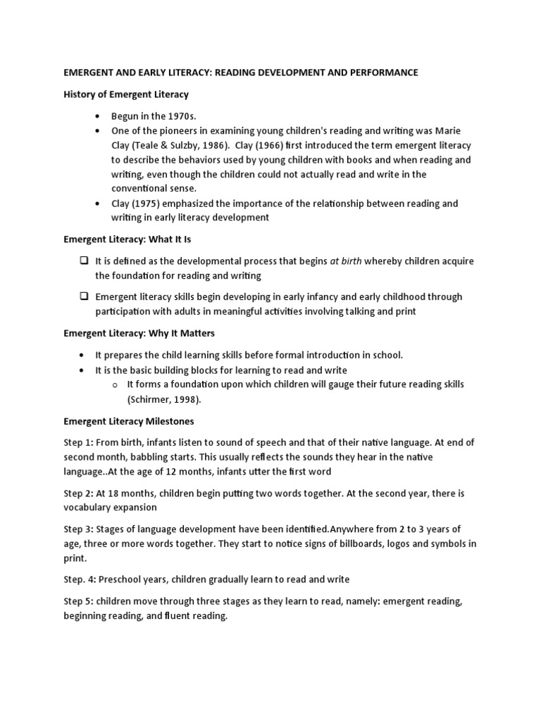Activities for Beginning and Emergent Literacy | PDF | Literacy ...