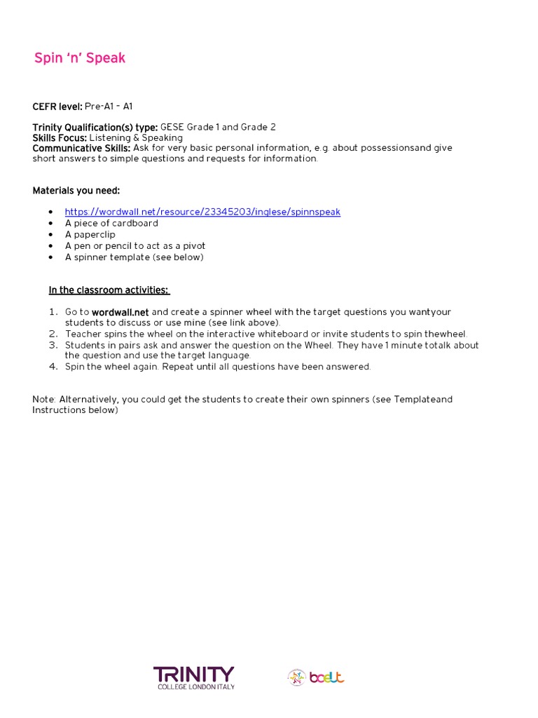 Pre A1 A1 Spin Speak | PDF