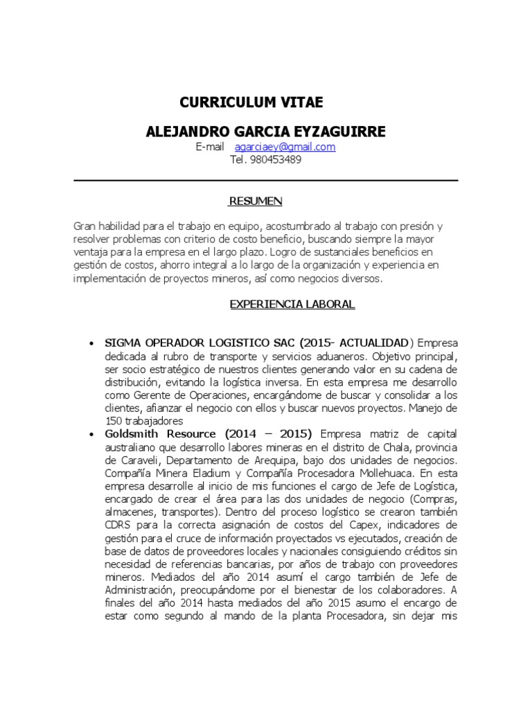 Curriculum Vitae Alejandro Garcia | PDF | Business | Logística