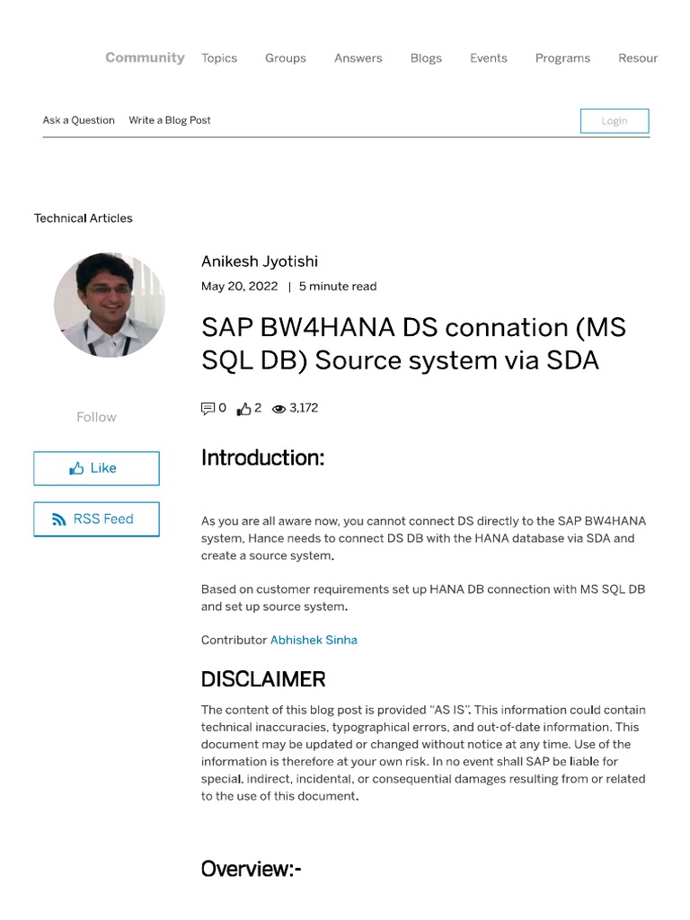 SAP BW4HANA-DataSource Connection (MS SQL DB) Source System Via SDA | PDF SAP BW4HANA-DataSource Connection (MS SQL DB) Source System Via SDA | PDF