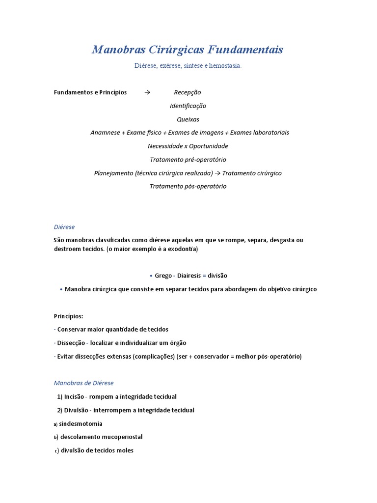 Manobras Cirúrgicas Fundamentais Odontologia | PDF | Dente | Osso