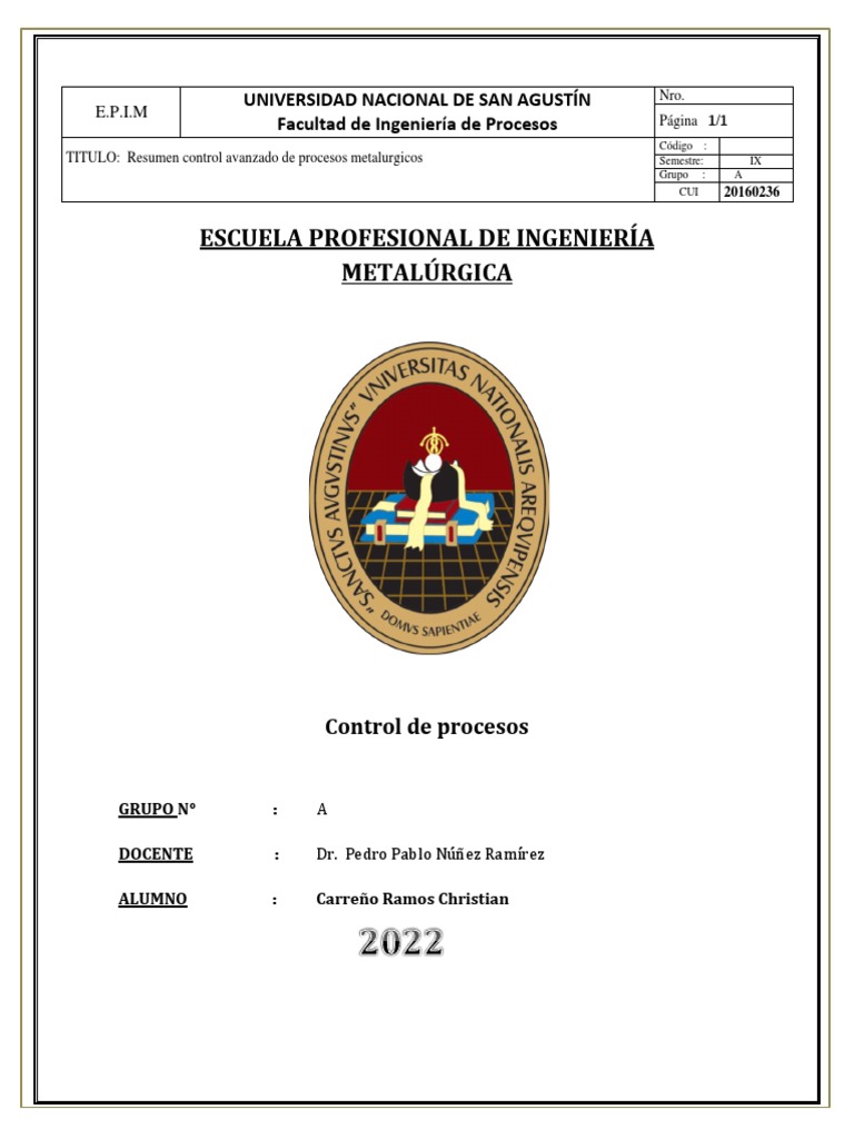 Resumen Control de Procesos Metalurgicos | PDF | Cobre | Metalurgia