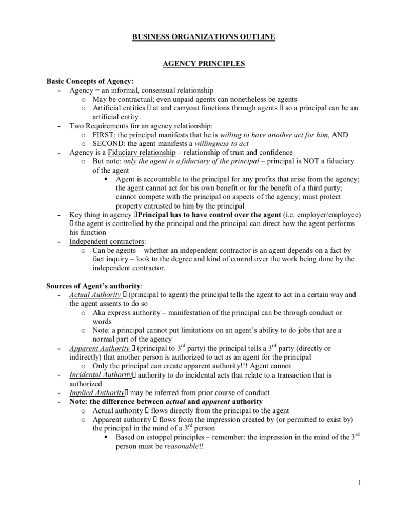 Business Organizations Outline | Partnership | Law Of Agency