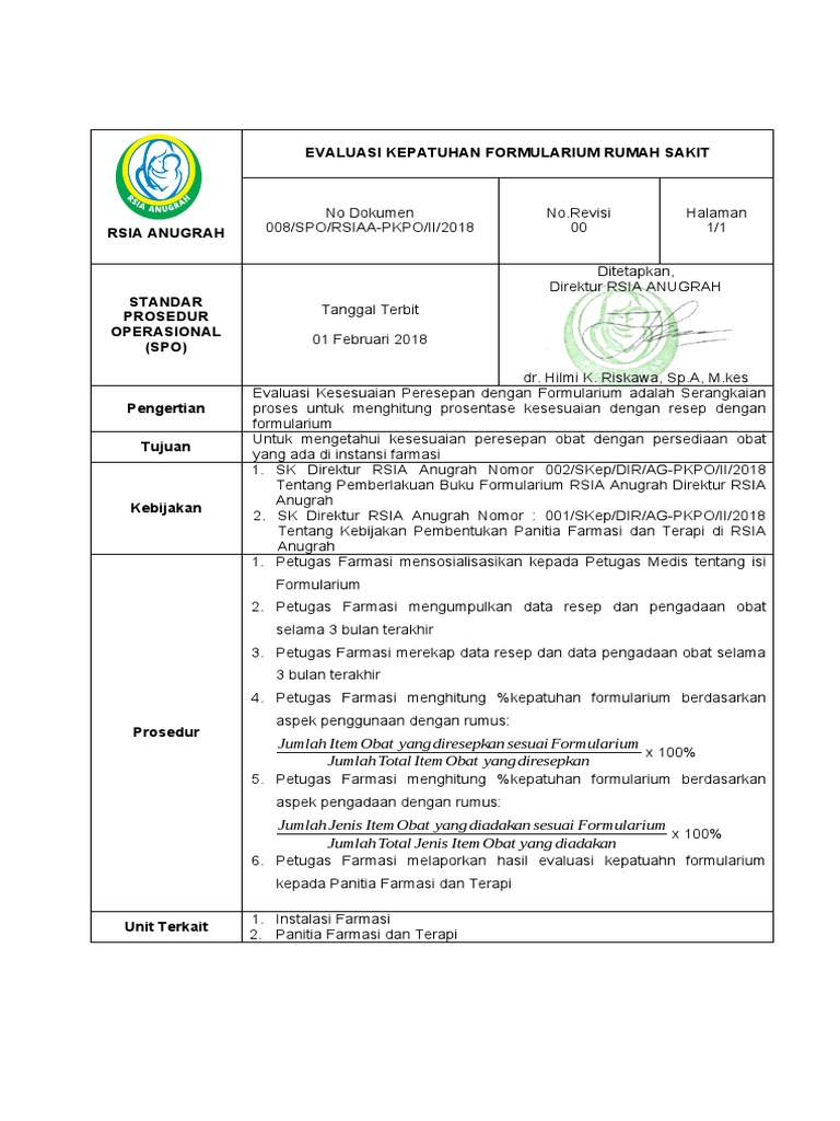 SPO Evaluasi Kepatuhan Formularium | PDF