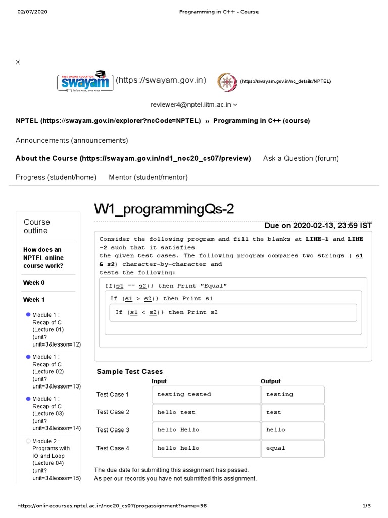 Noc20-Cs07 Week 01 Assignment 03 | PDF | Computing | Computer Programming