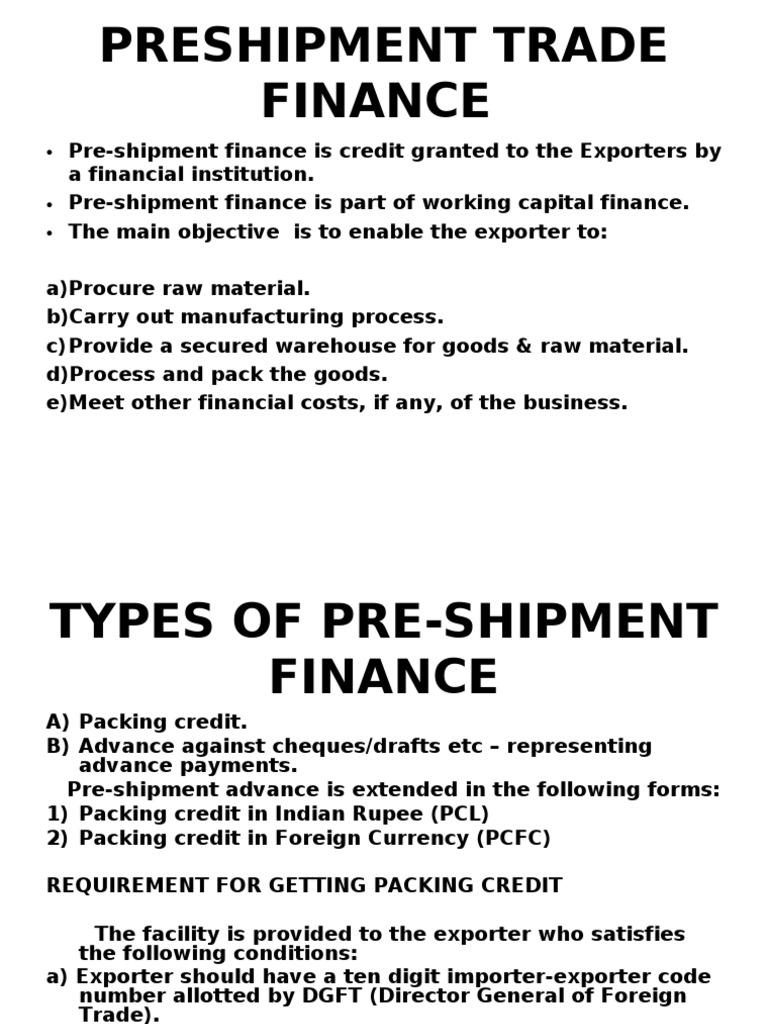 Pre Shipment Finance | PDF | Exports | Credit (Finance)