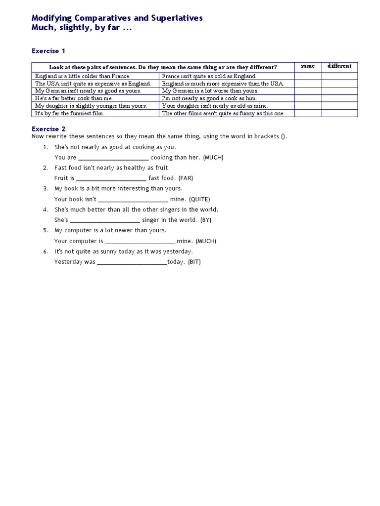 Modifying Comparatives and Superlatives Much, Slightly, by Far .. | PDF