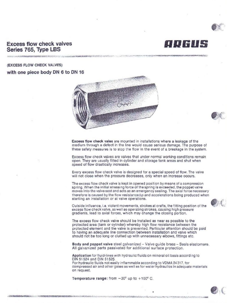 Valvulas de Exceso de Flujo Argus | PDF | Valve | Hydraulics
