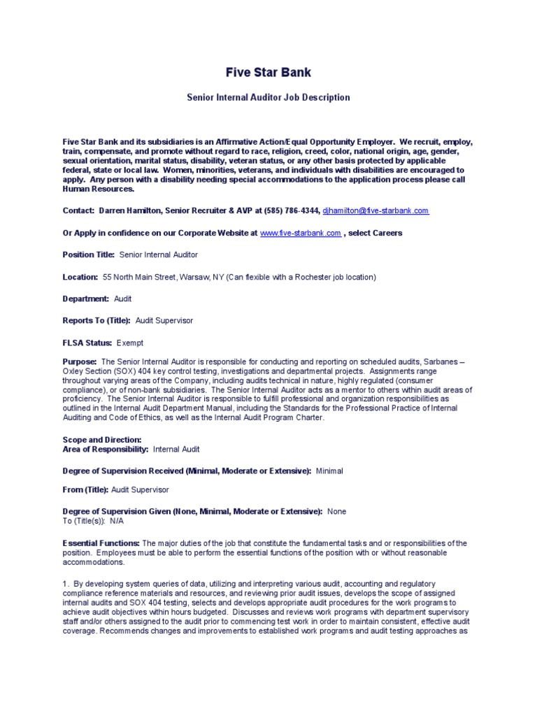 Senior Internal Auditor Role | PDF | Audit | Internal Audit