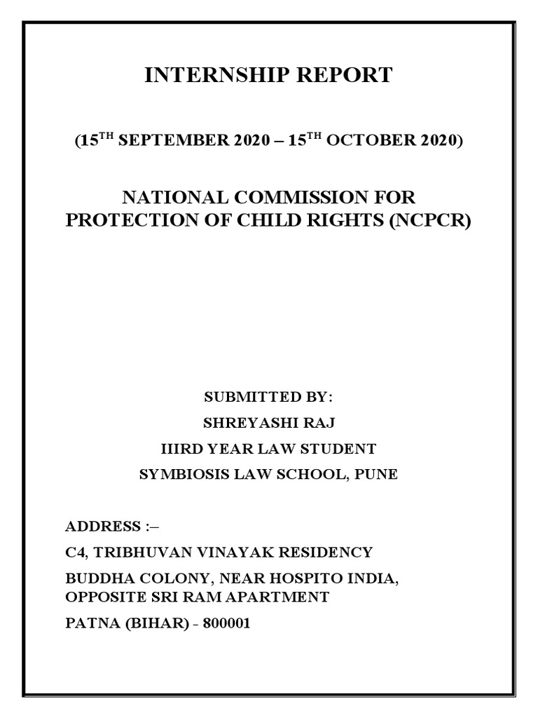 Internship Report - Shreyashi Raj | PDF | Children's Rights | Government