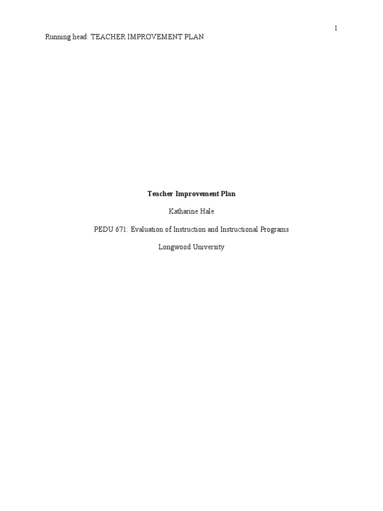 Hale - Teacher Improvement Plan | PDF | Teachers | Education Theory