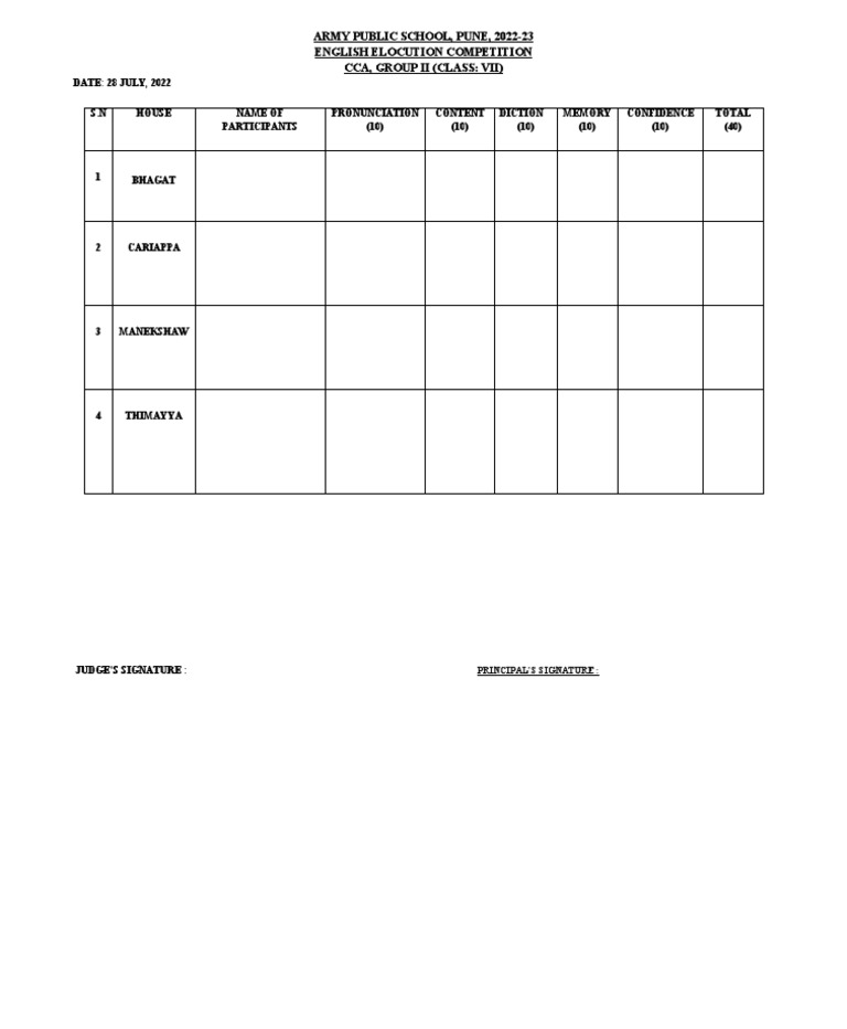 28 July English Elocution (Judgement Sheet) | PDF