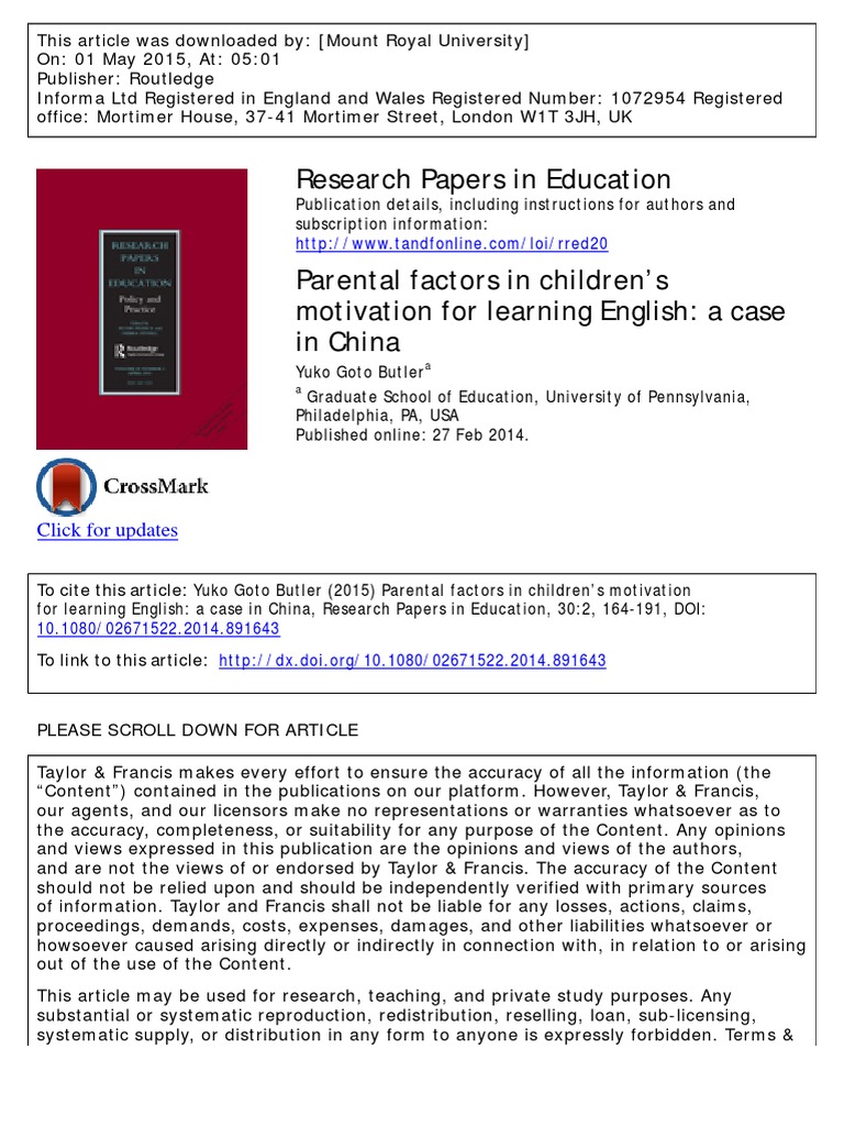 Research Papers in Education: Click For Updates | PDF | Motivation ...