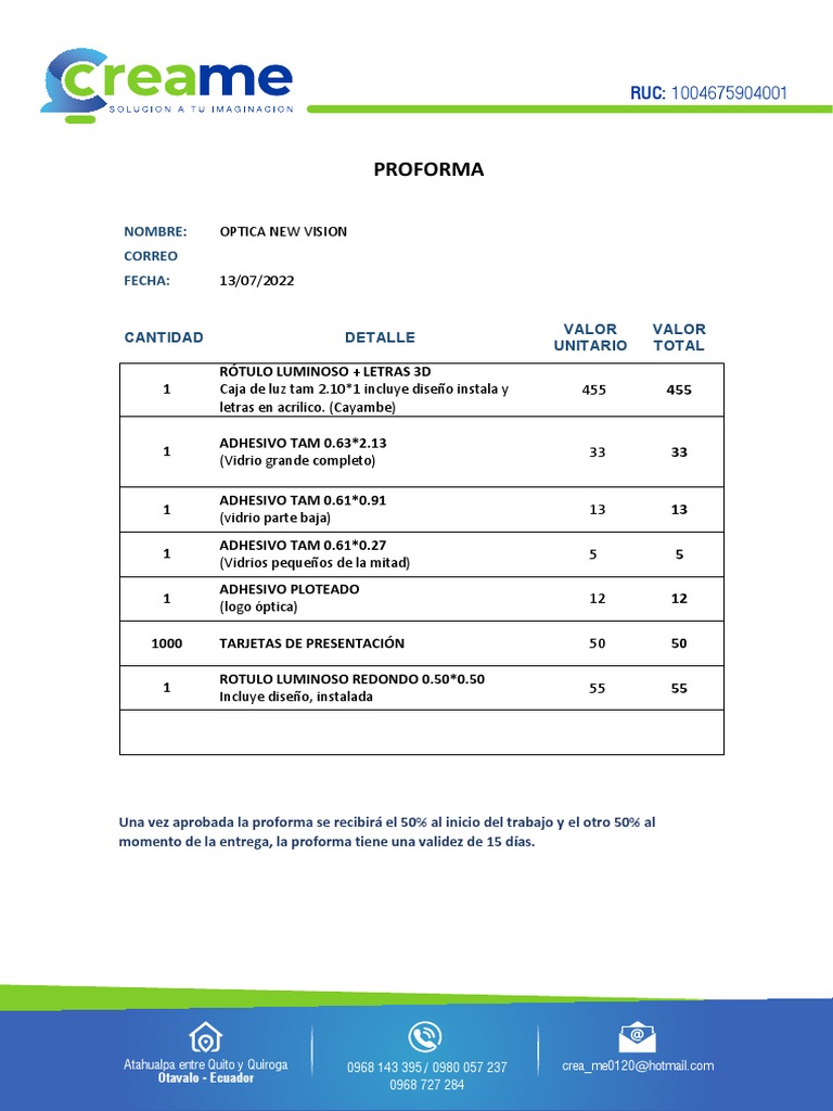 Proforma Optica New Vision | PDF | Materiales ópticos | Vidrio ...
