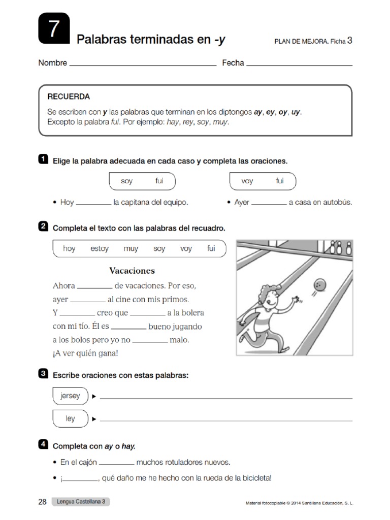 Palabras Terminadas en - y - 3° | PDF