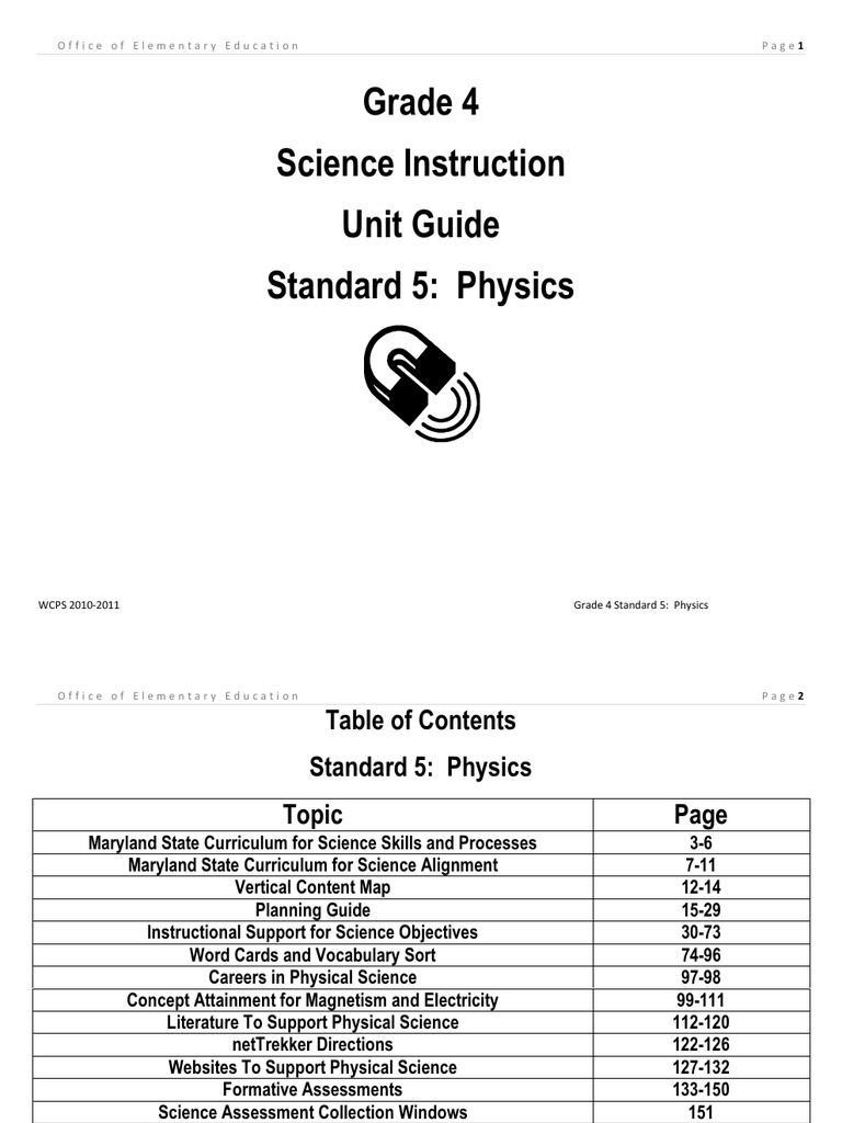 Science Grade 4 Unit 3 2010 Guide | PDF | Electricity | Magnetism