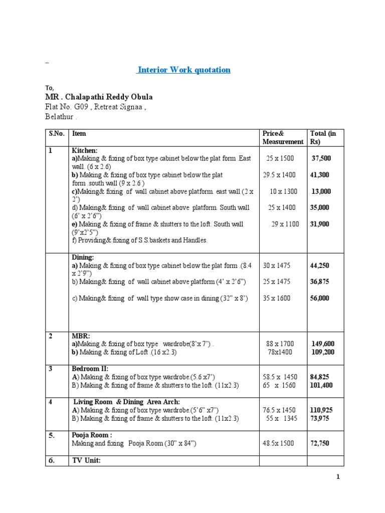 Interior Work Quote - G09 2BHK | PDF | Home | Architectural Design