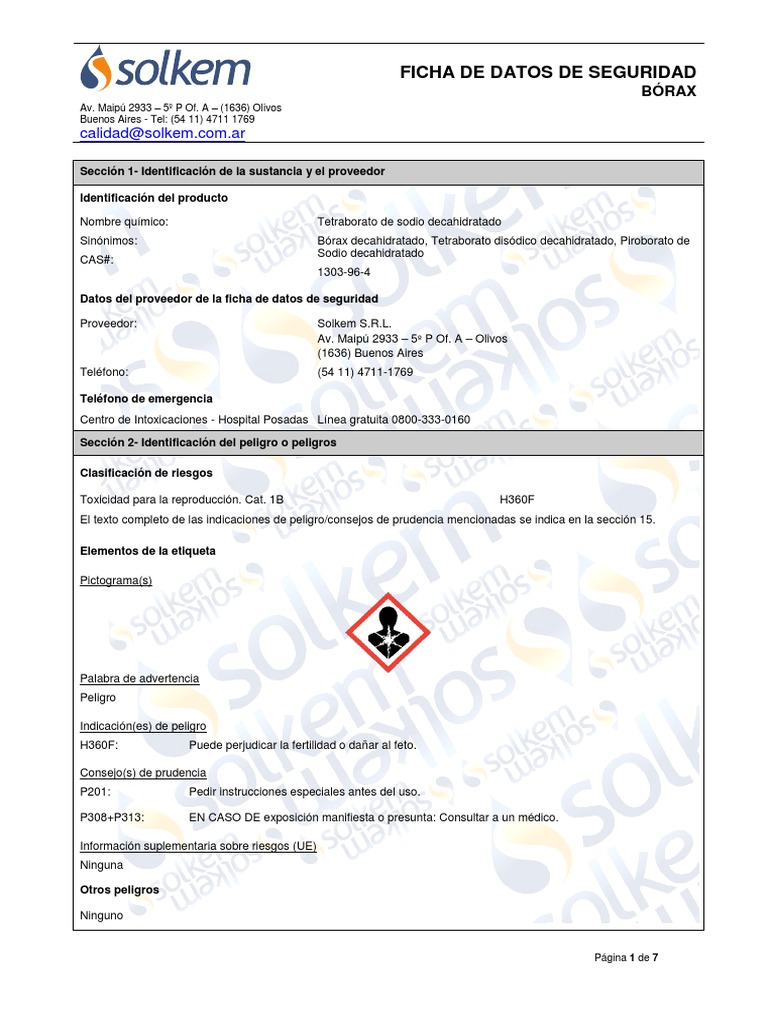 Msds Borax | PDF | Agua | Toxicidad