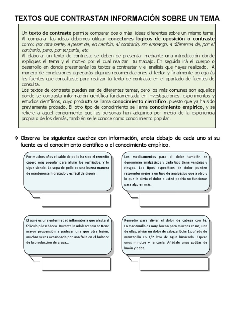 Textos de Contraste: Guía y Ejemplos | PDF | Dolor | Sopa de pollo