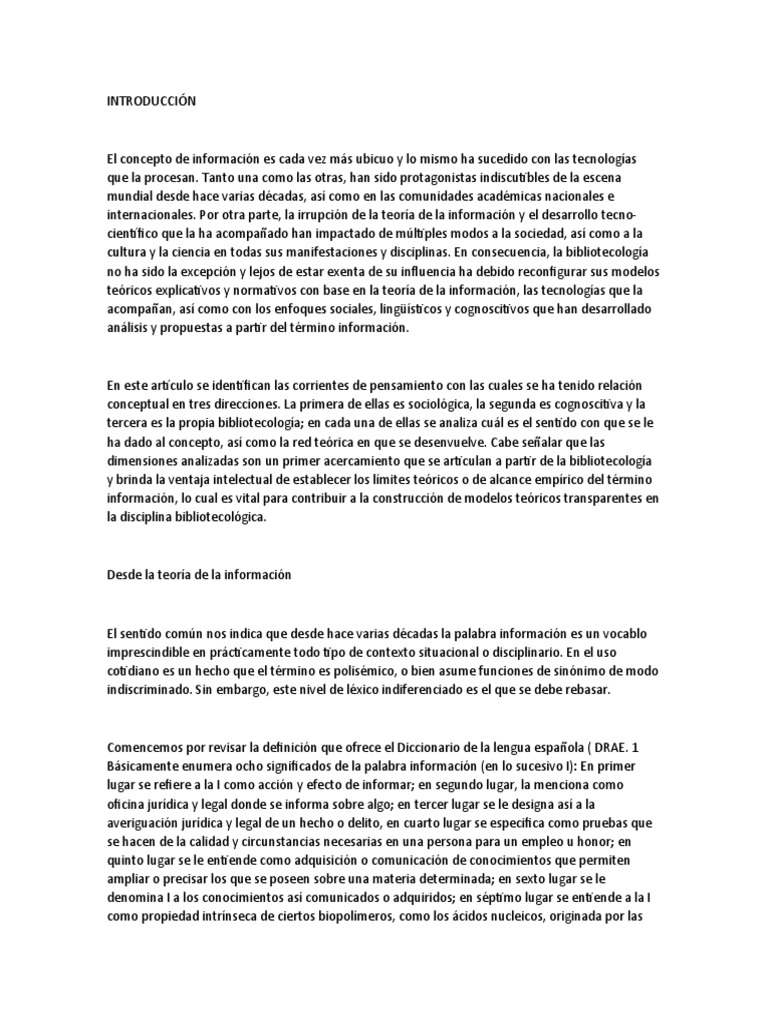 Definición y Teoría de la Información | PDF | Conocimiento | Sociedad