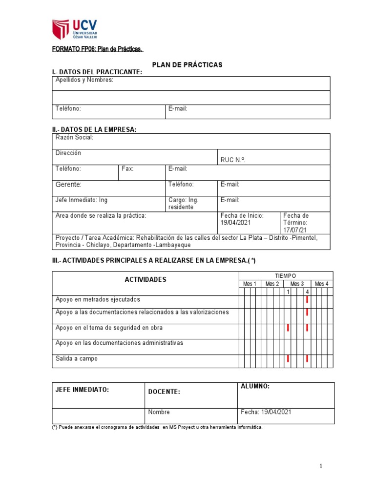 Formato Fp06 - Plan de Practicas | PDF | Informática