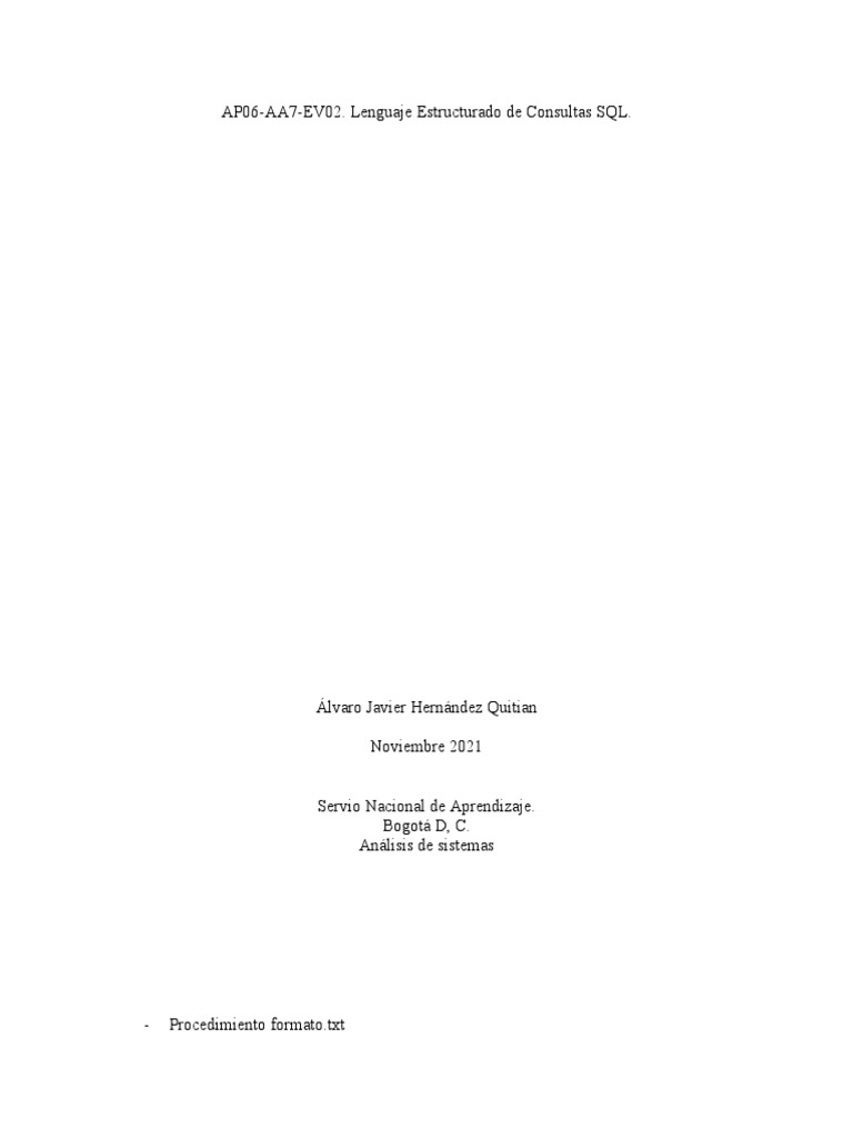 AP06 Lenguaje Estructurado de Consultas SQL | PDF | SQL | Tecnologías ...
