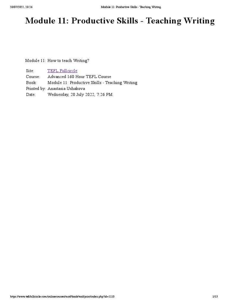 Module 11 - Productive Skills - Teaching Writing | PDF | Learning ...